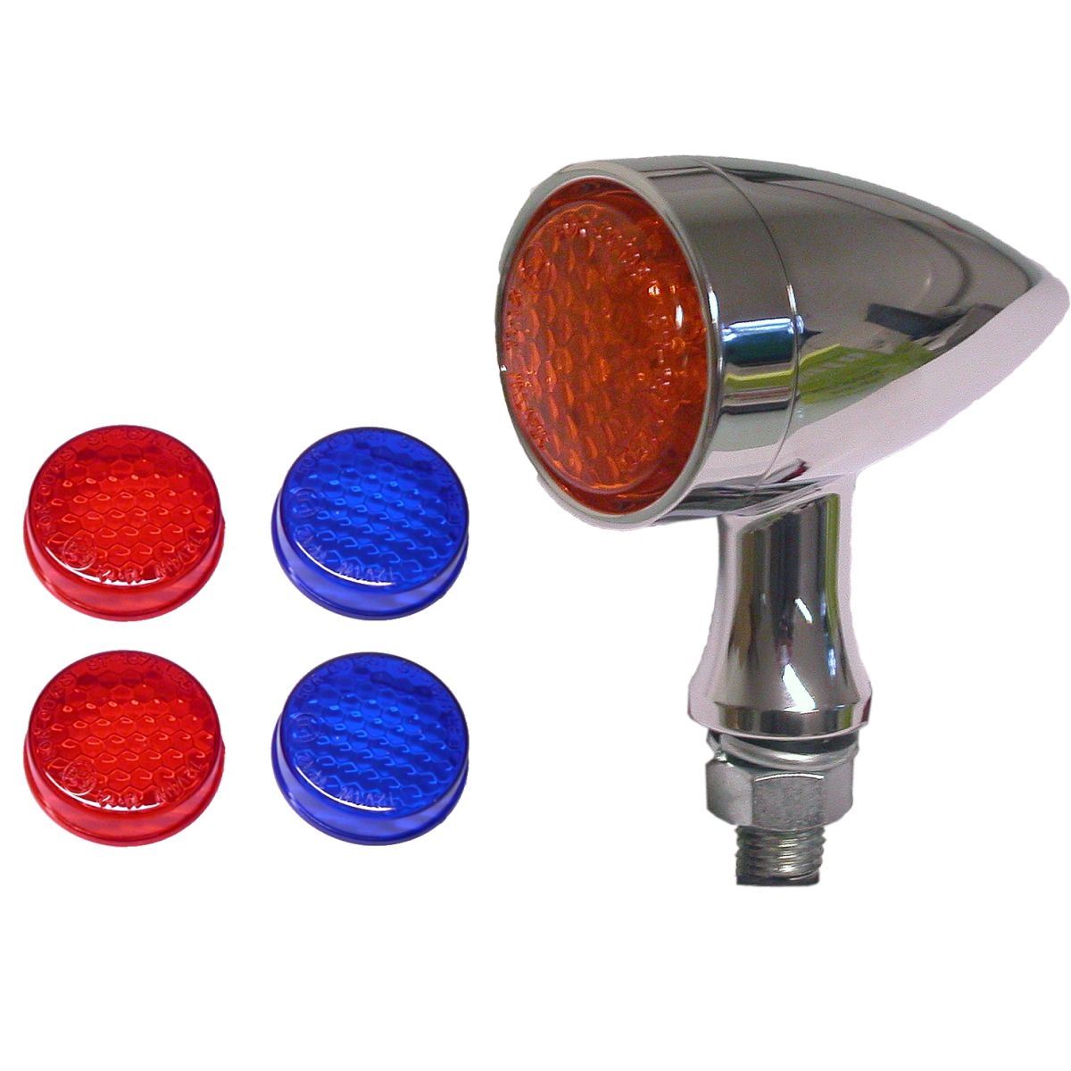 AW Motorcycle Parts. Complete Indicator LED Round Chrome Bullet White ...